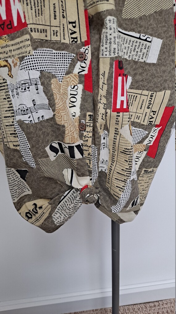 Vintage 80s Oversized Abstract Tan Button Up Blouse w… - Gem