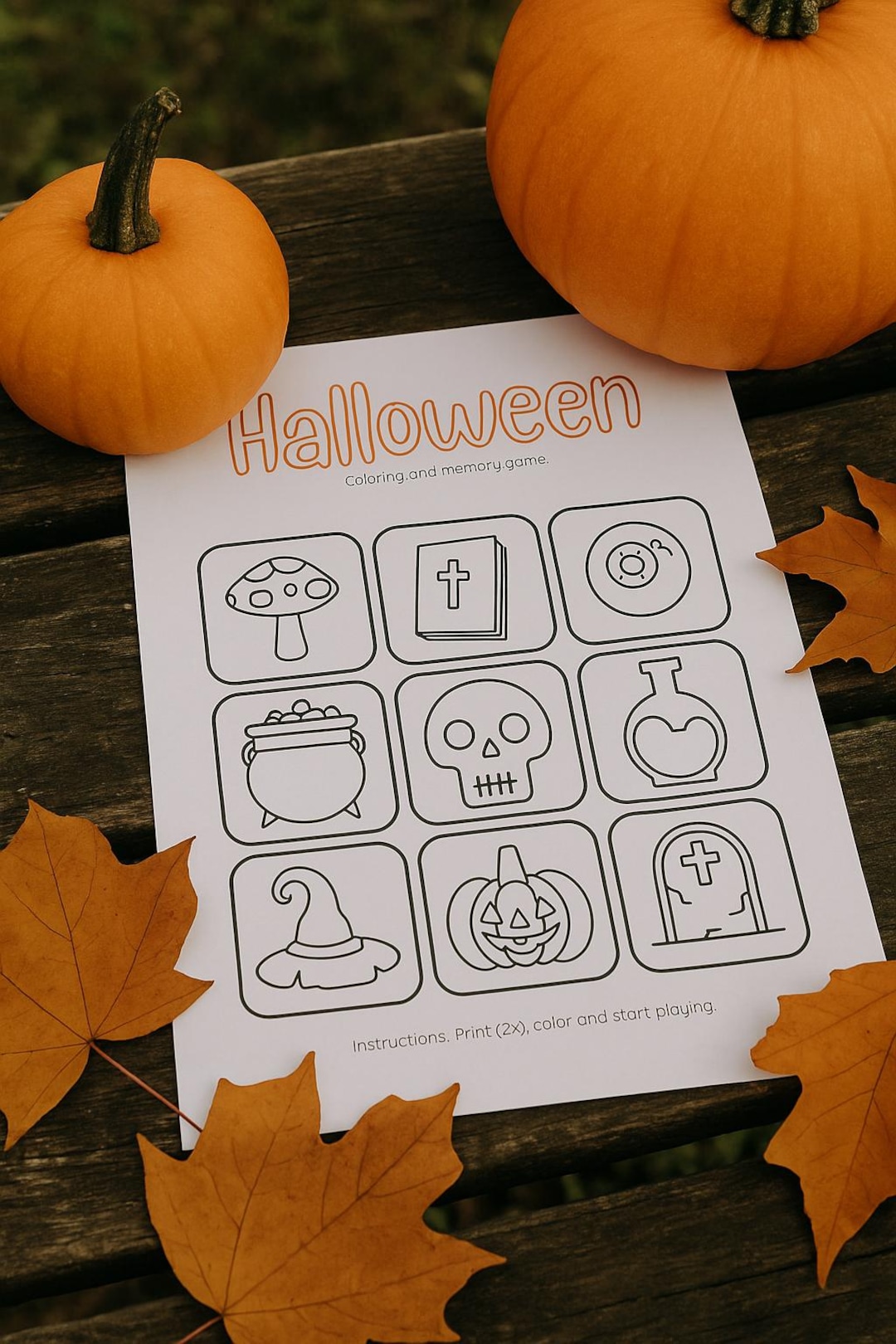 Halloween Memory Game Coloring Pages | Printable Kids Activity, Fall ...