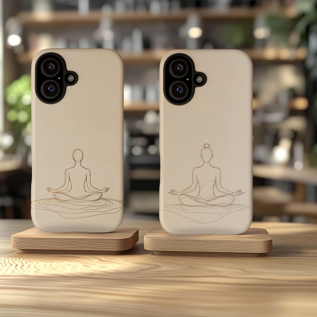 Mindful Minimalist Line Art Yoga Matching Phone Case iPhone 16 15 14 13 ...