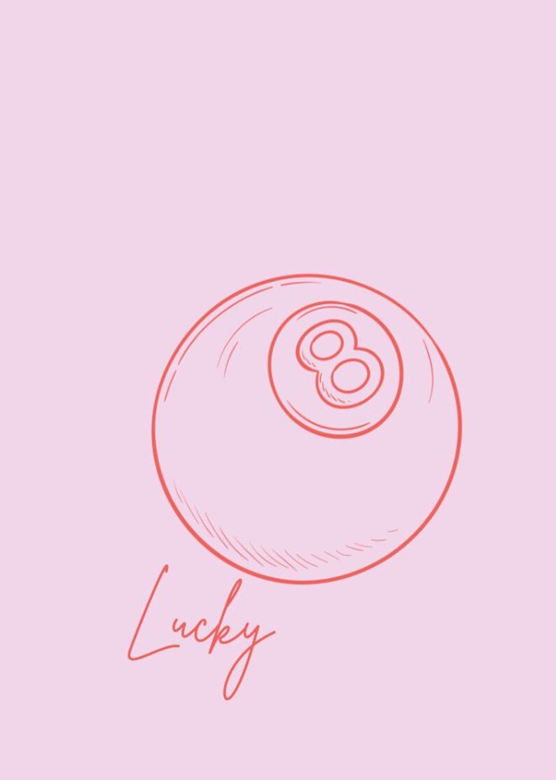 Two Toned Pink Lucky 8-ball Digital Print, Pool Ball Retro Wall Art ...