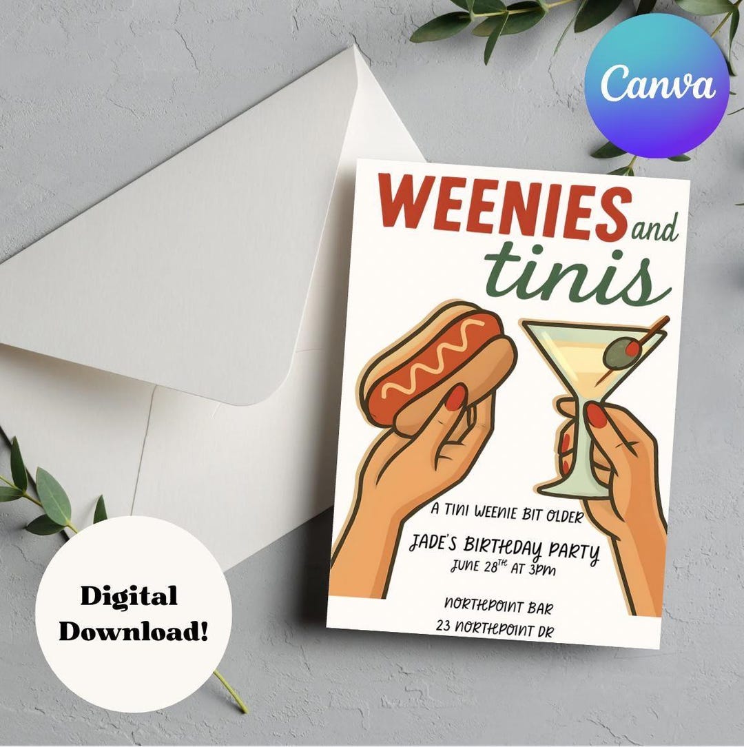 Weenies and Tinis Editable Birthday Party Theme Invite, Weenies and ...