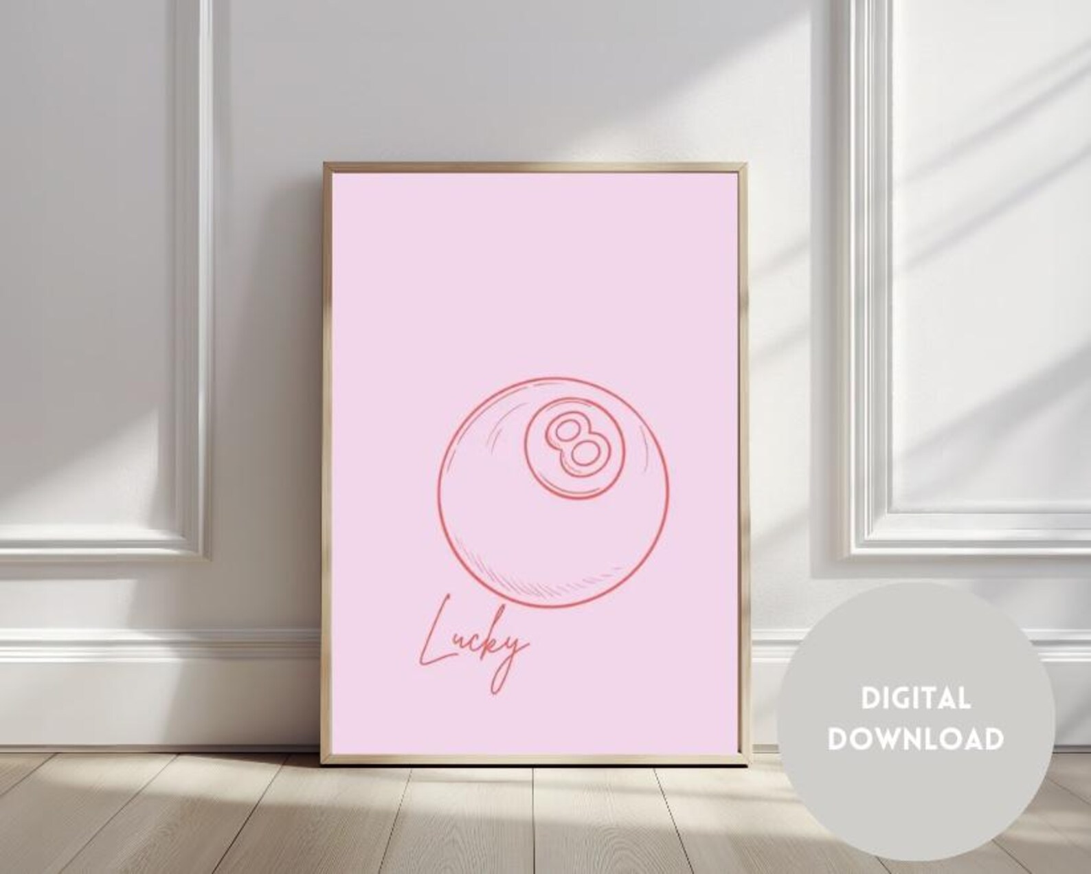 Two Toned Pink Lucky 8-ball Digital Print, Pool Ball Retro Wall Art ...