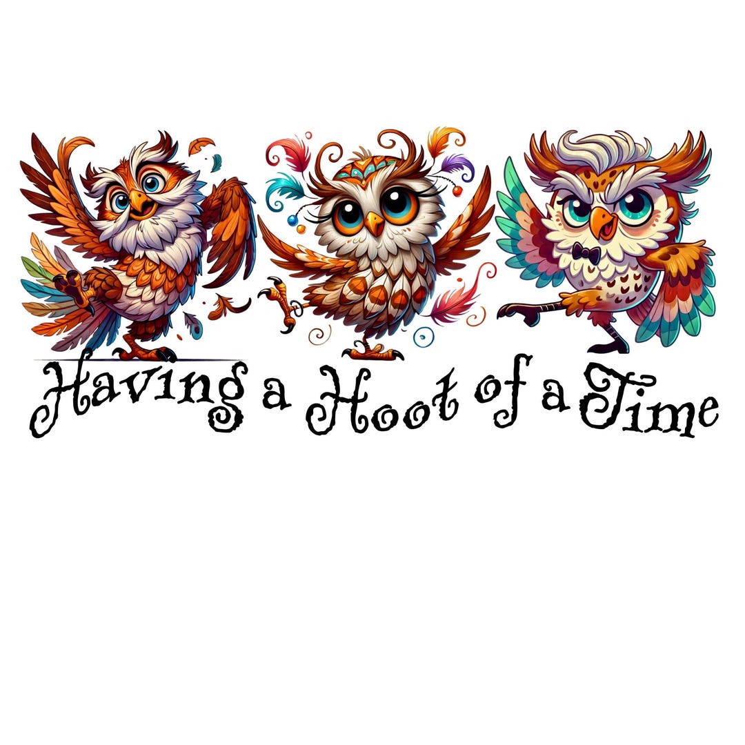 Dancing Owls PNG Whimsical Owl PNG, Cute Cartoon Owl Clipart, Colorful ...