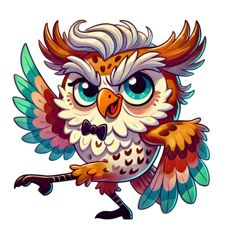 4 Dancing Owls PNG Whimsical Owl PNG, Cute Cartoon Owl Clipart ...