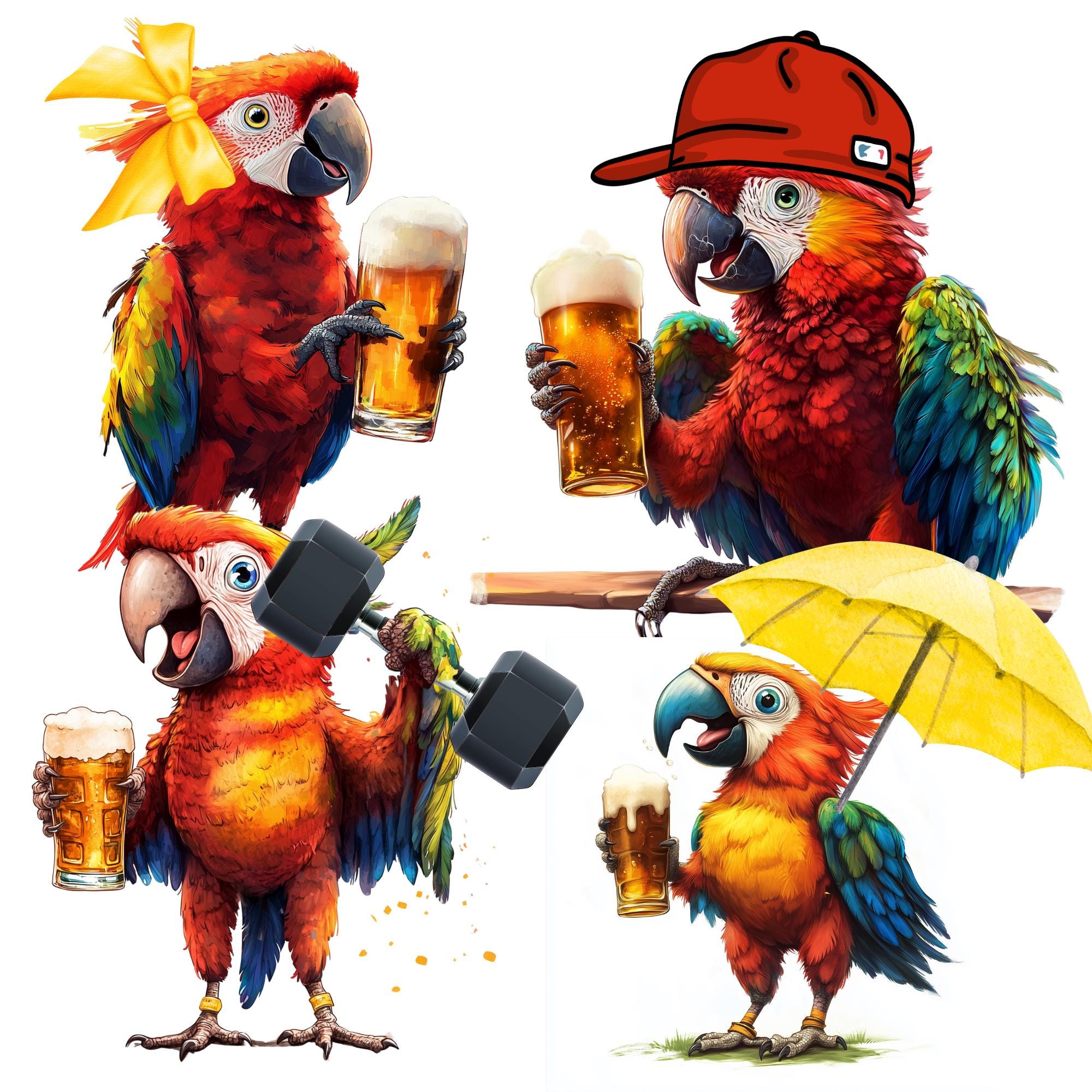 22 Parrots With Beer PNG Designs Macaw Sublimation Printable Bird ...