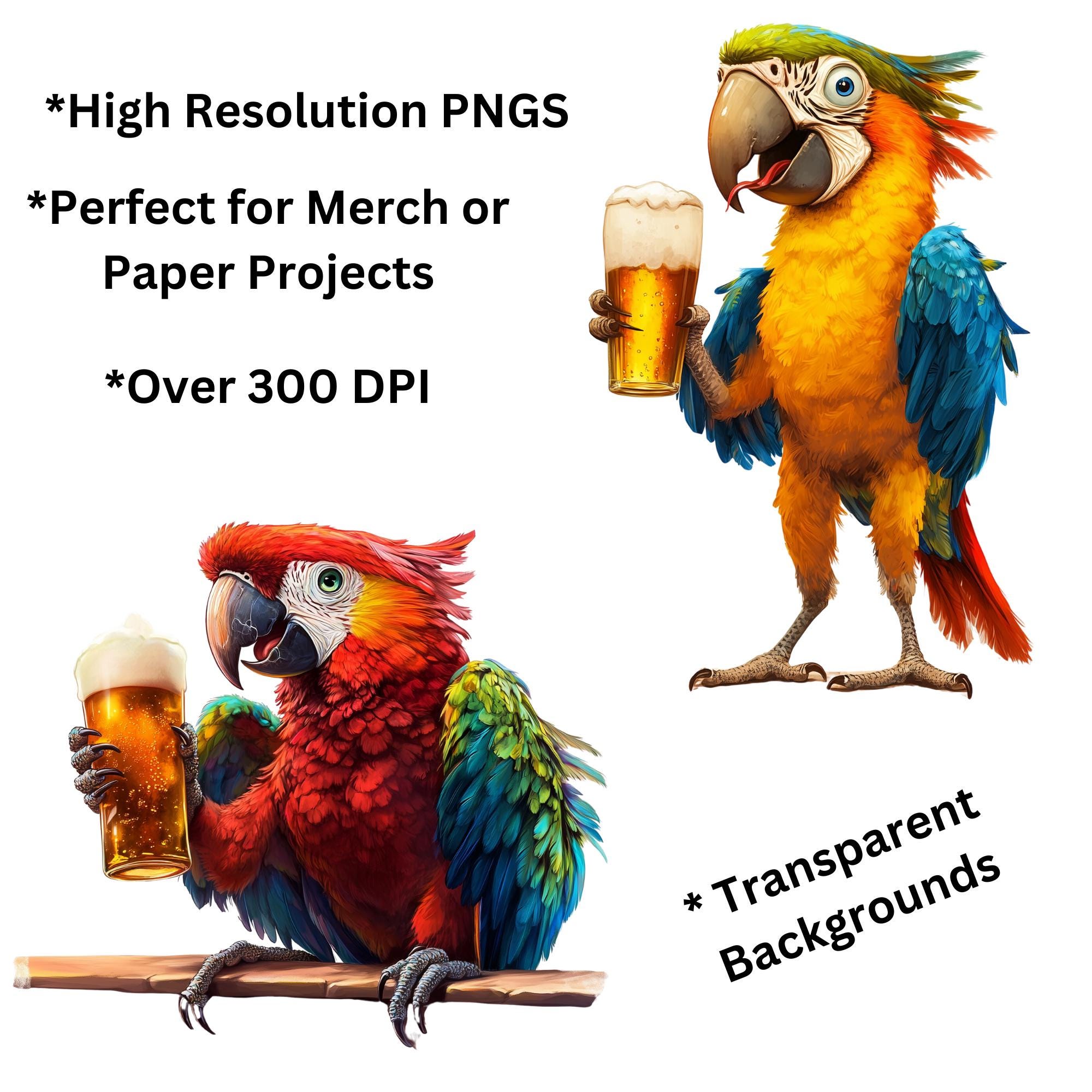 22 Parrots With Beer PNG Designs Macaw Sublimation Printable Bird ...
