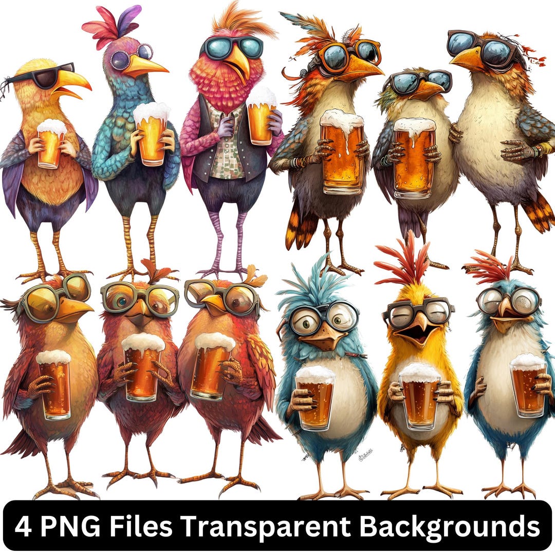 Birds With Beer Clipart: Watercolor T-shirt Design (PNG Digital ...