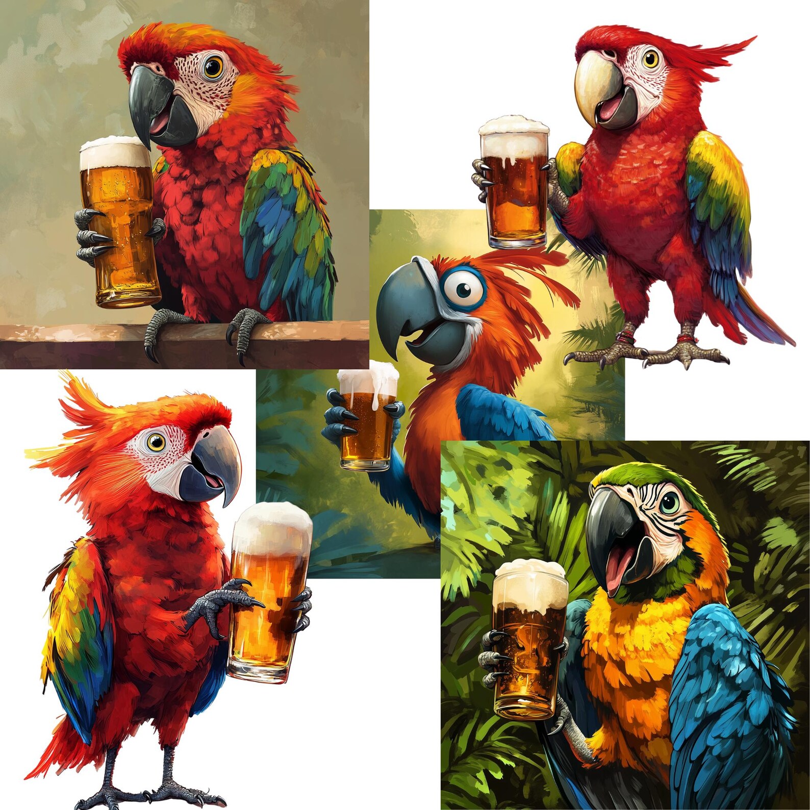 22 Parrots With Beer PNG Designs Macaw Sublimation Printable Bird ...