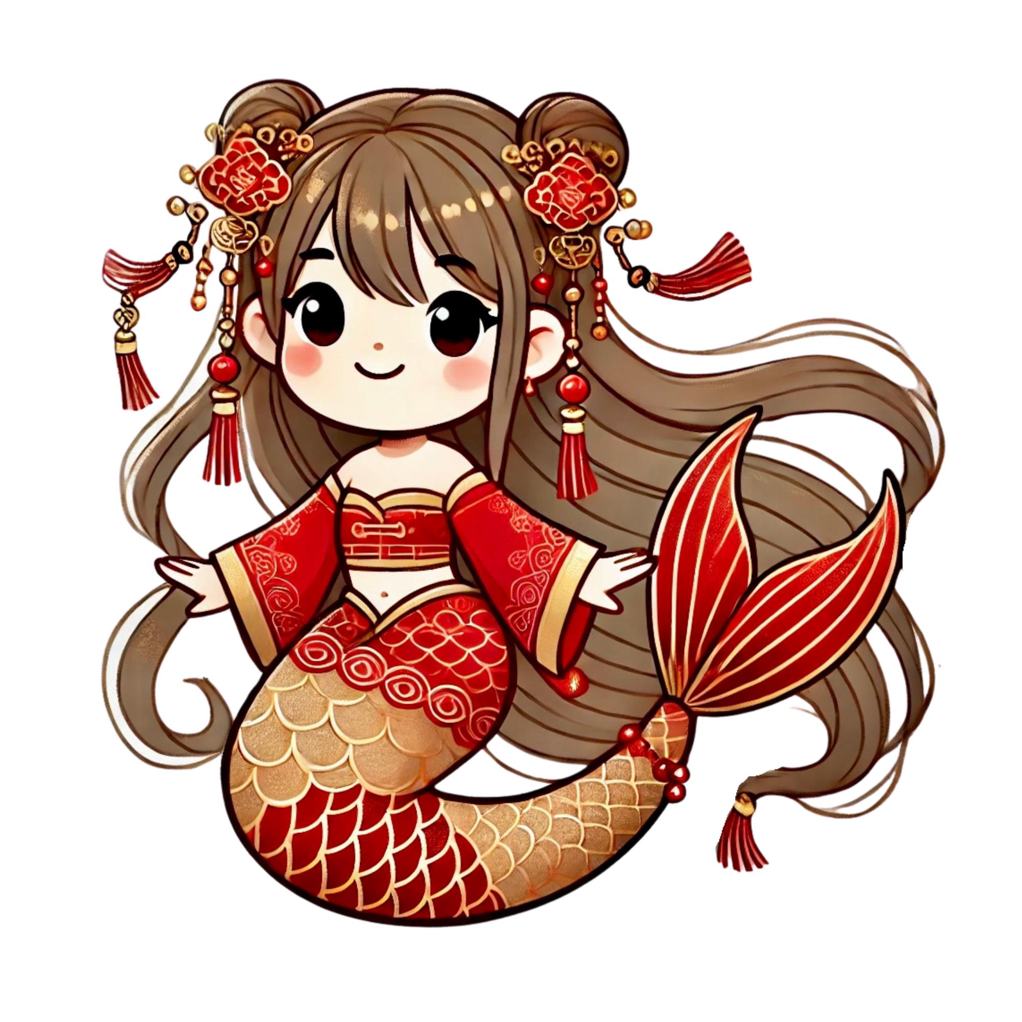 4 Cute Chinese Mermaid PNG Design Asian Mermaid Clipart Bundle High ...