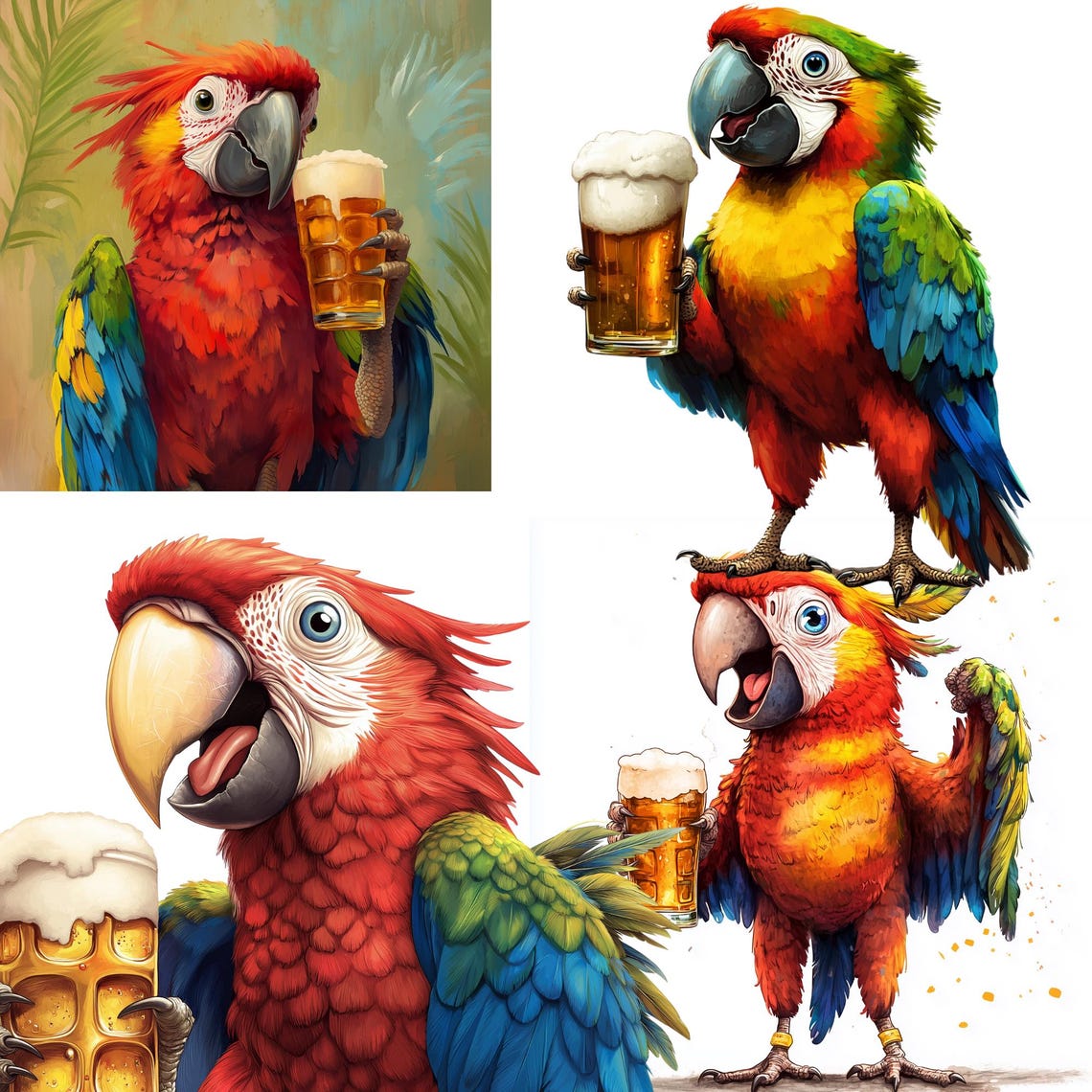Funny Parrot Beer Clipart Bundle – 22 Tropical Birds With Drinks Pngs ...