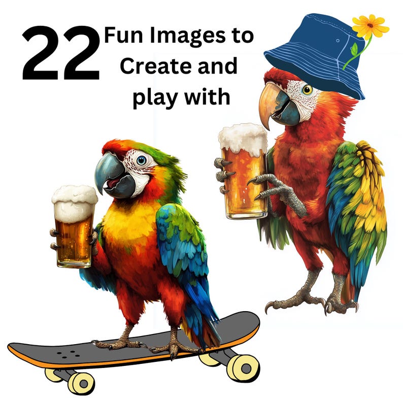 22 Parrots With Beer PNG Designs Macaw Sublimation Printable Bird ...