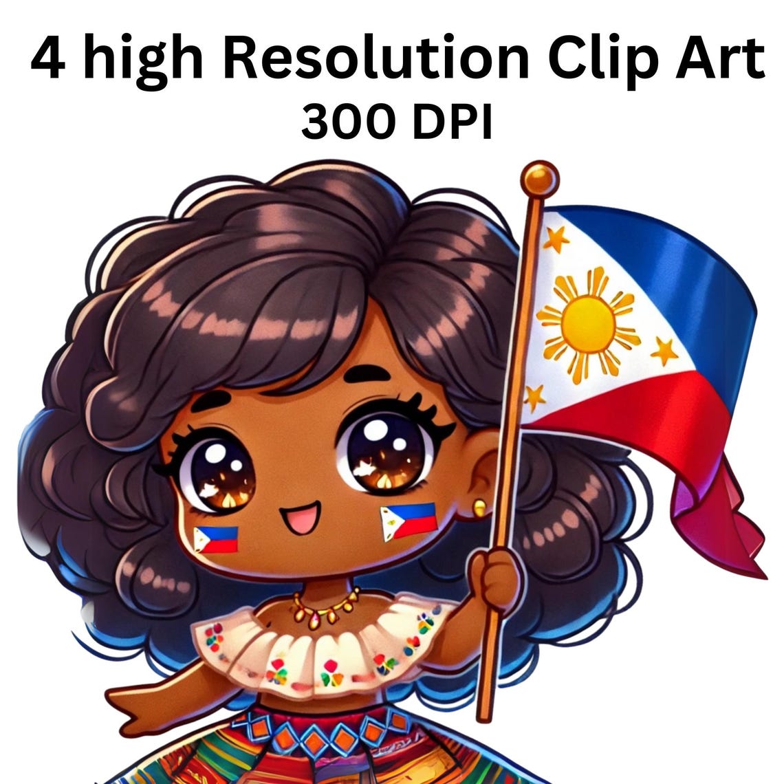 4 Cute Black Phillippina Kawaii Girls PNG Sublimation Printable ...