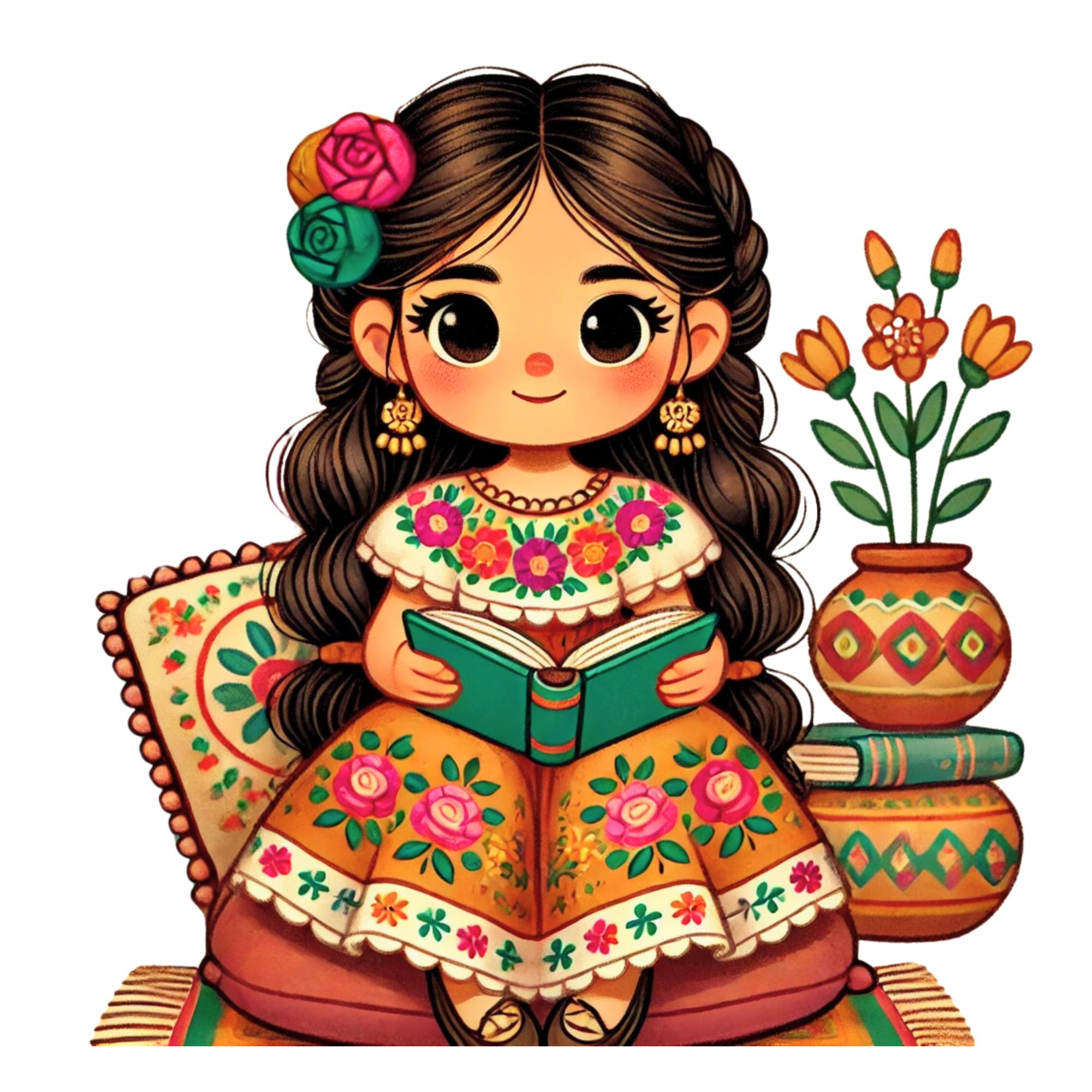 4 Mexican Girl Reading Clipart Bundle: Latina Hispanic Culture Quality ...