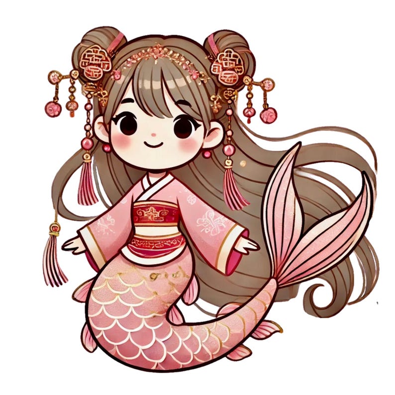 4 Cute Chinese Mermaid PNG Design Asian Mermaid Clipart Bundle High ...