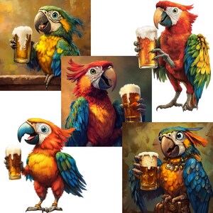 22 Parrots With Beer PNG Designs Macaw Sublimation Printable Bird ...