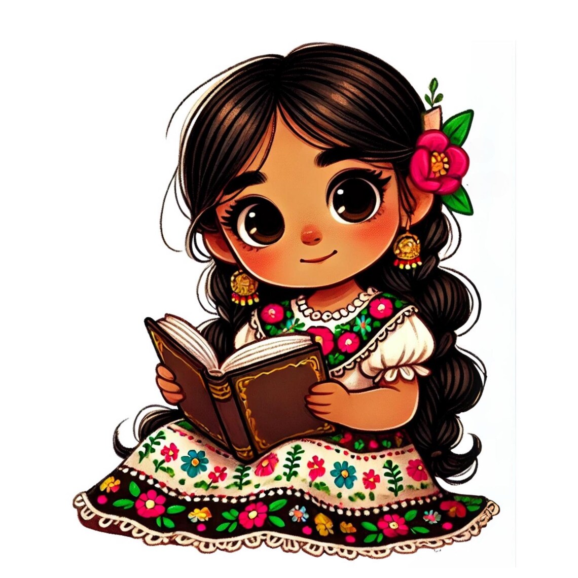 4 Mexican Girl Reading Clipart Bundle: Latina Hispanic Culture Quality ...