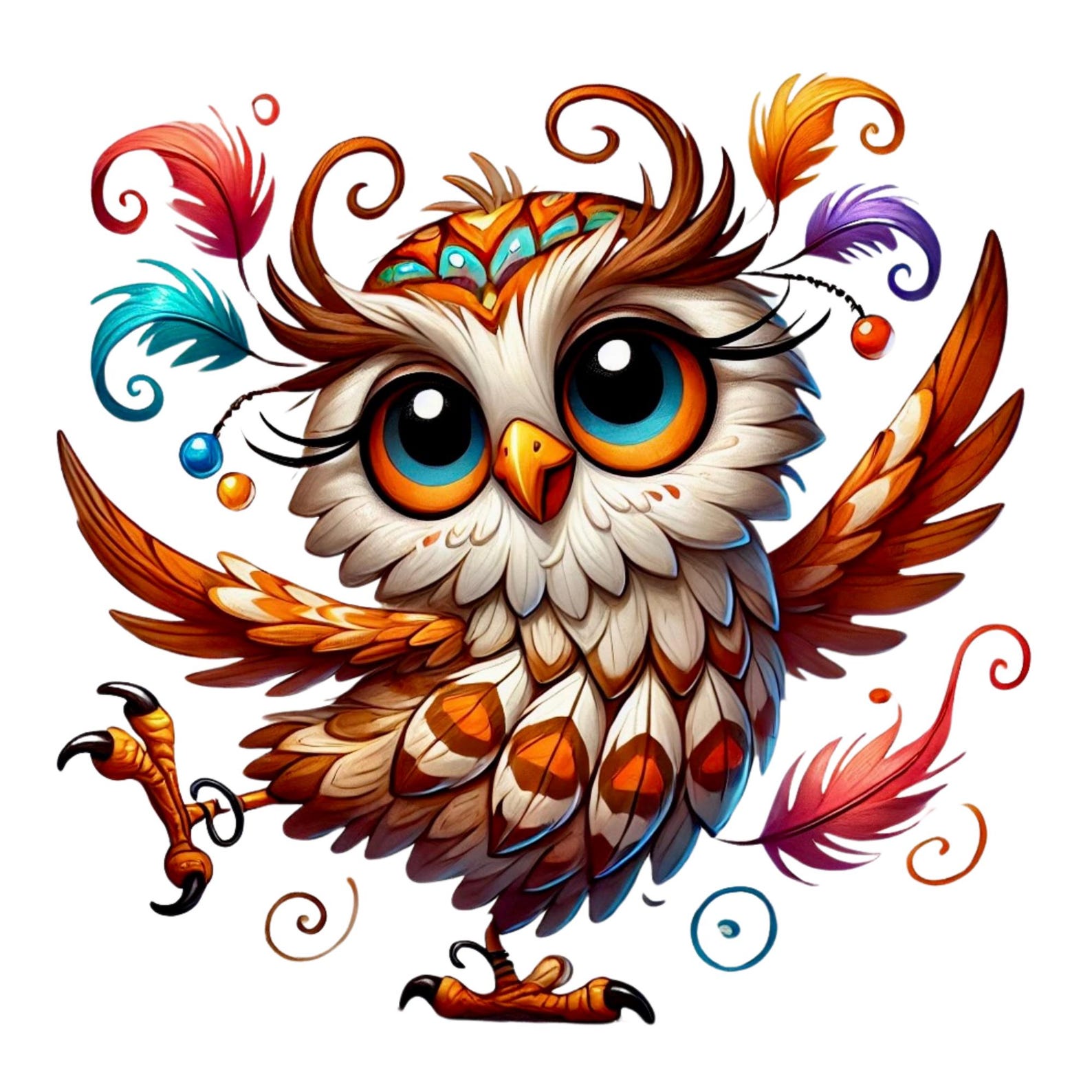 4 Dancing Owls PNG Whimsical Owl PNG, Cute Cartoon Owl Clipart ...