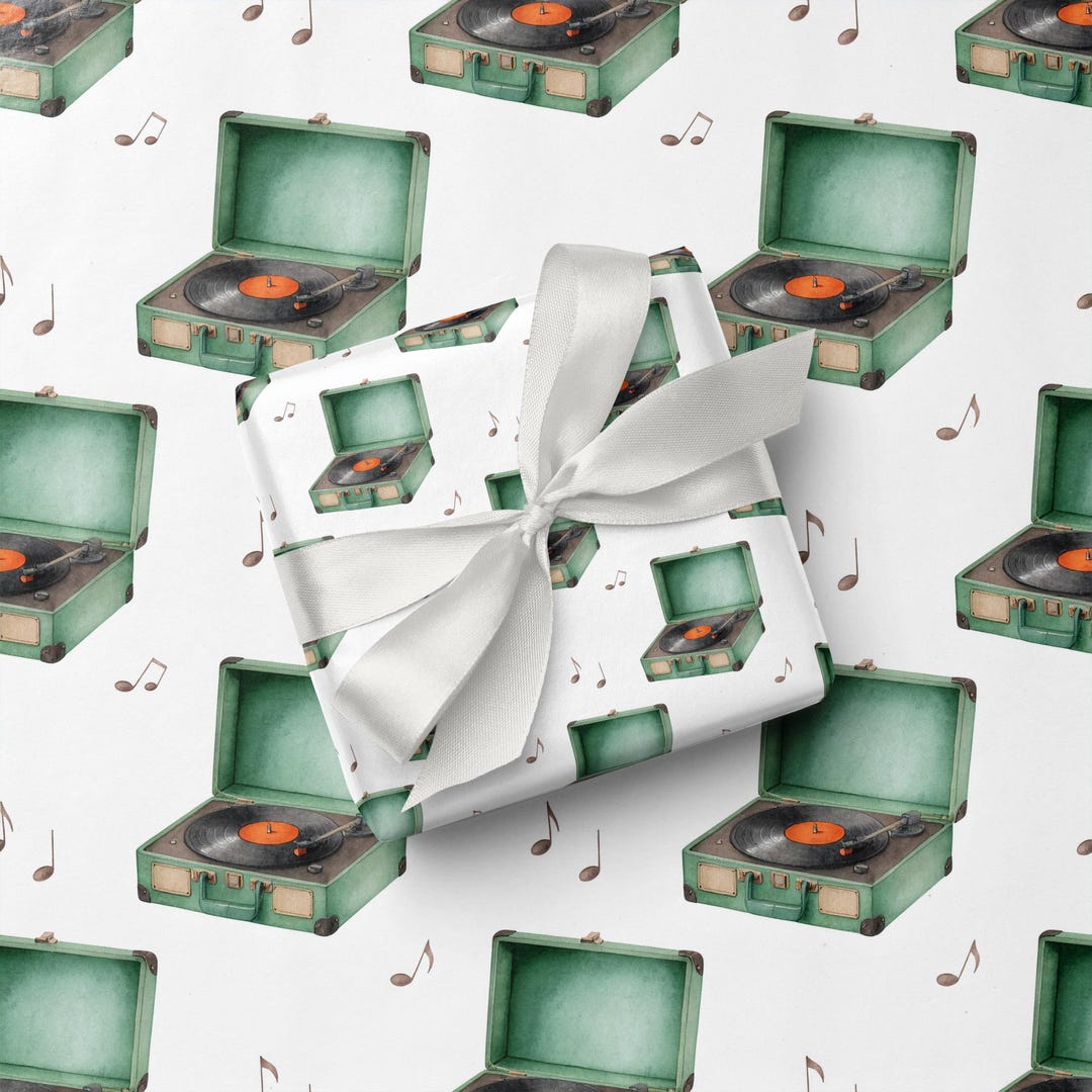 Record Player Wrapping Paper Music Lover Gift Wrap Vintage Turntable ...