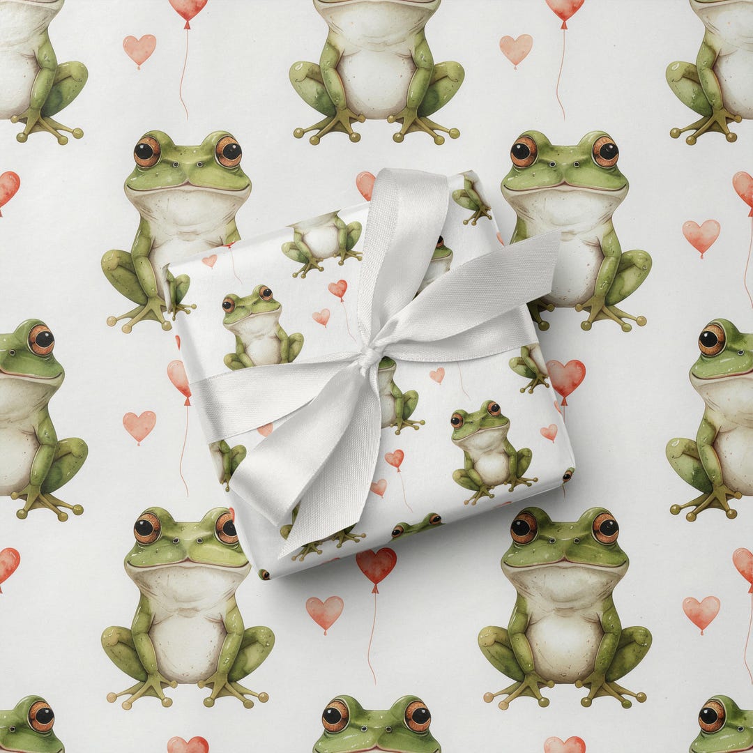 Frog Wrapping Paper Valentine Gift Wrap for Frog Lovers Cute Romantic ...
