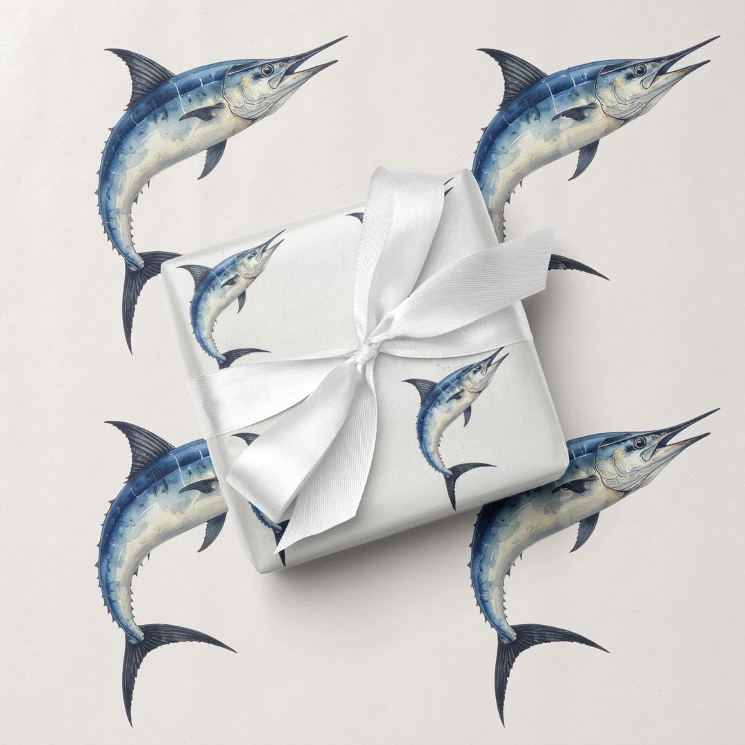 Marlin Ocean Wrapping Paper Fishing Gift Wrap Coastal - Etsy