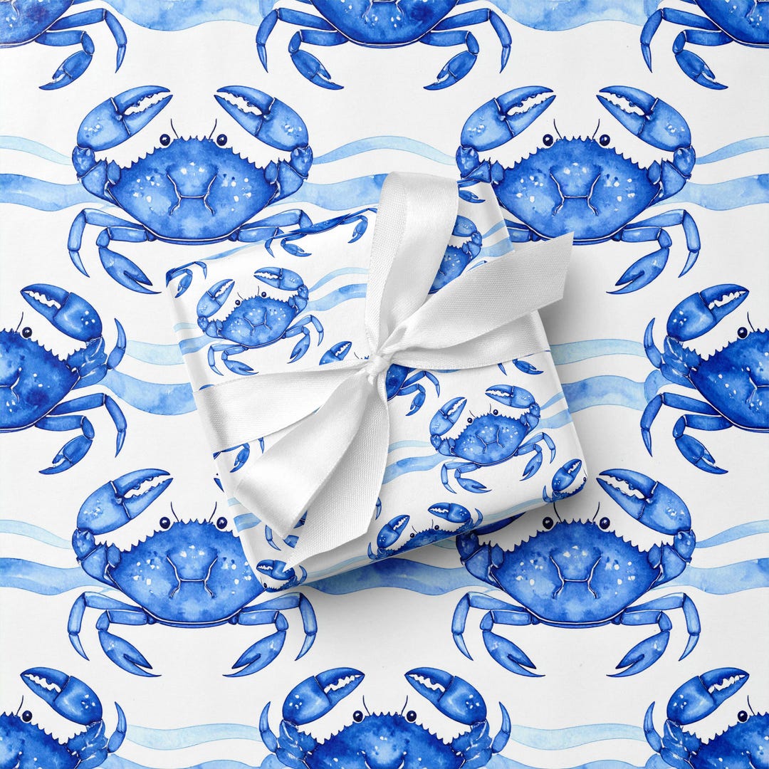 Blue Crab Wrapping Paper for Coastal Birthdays and Nautical Gift Giving ...