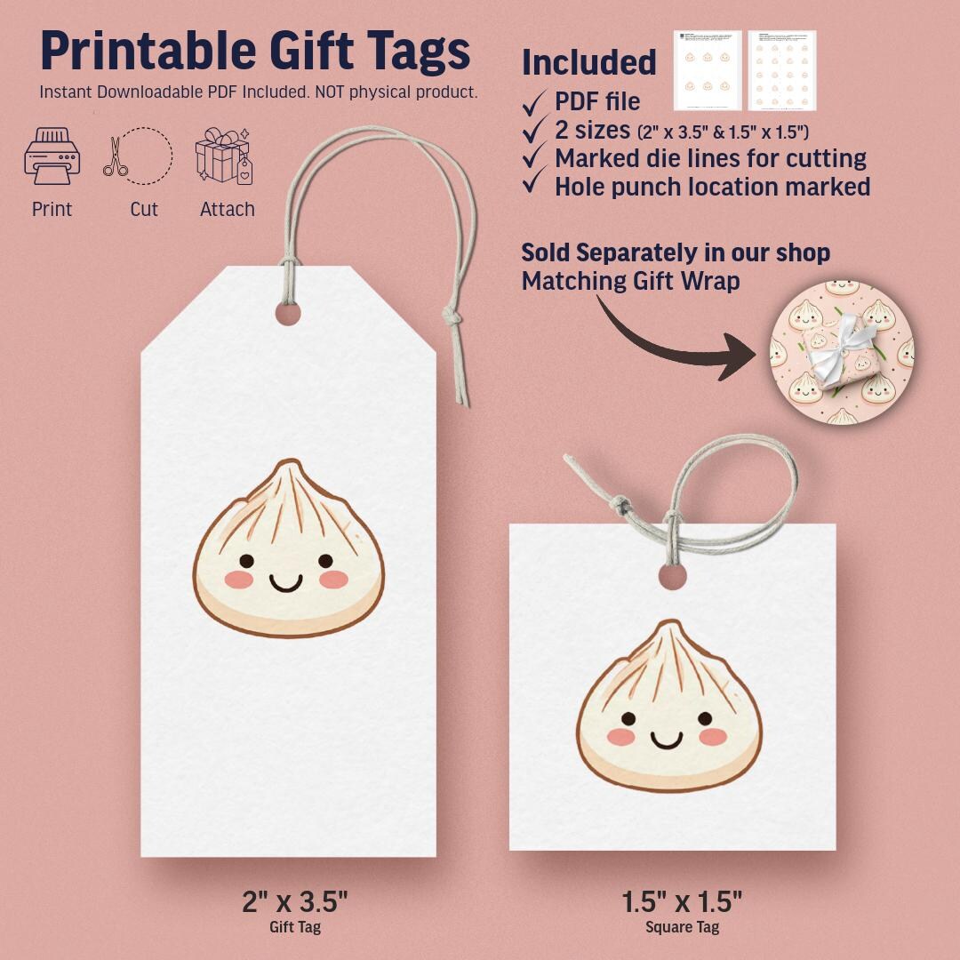 Kawaii Dumpling Printable Gift Tags for Food Lovers and Cute Party ...
