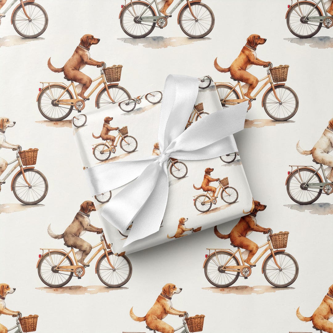 Dogs on Bikes Wrapping Paper, Cute Dog Bicycle Gift Wrap, Funny Dog ...