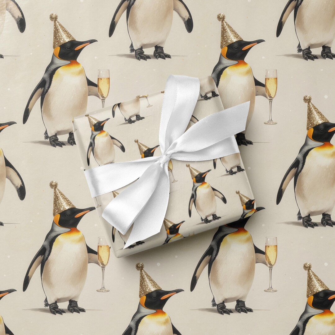 Cute New Year Wrapping Paper Penguin Gift Wrap - Etsy