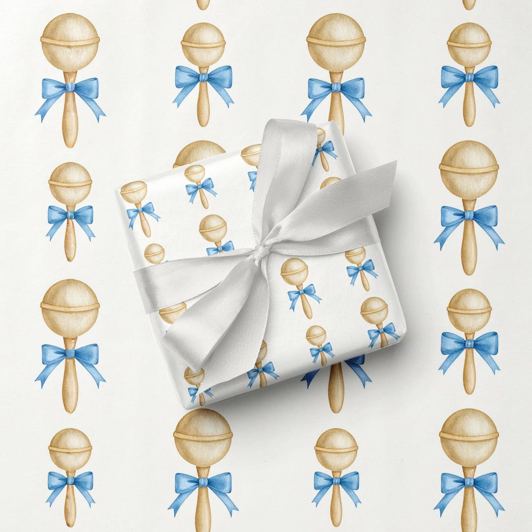 Baby Boy Wrapping Paper Rattle Gift Wrap - Etsy