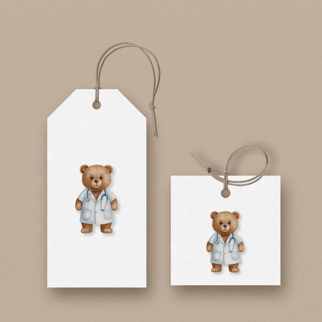 Doctor Bear Gift and Favor Tags Get Well Soon and Hospital Thank You ...