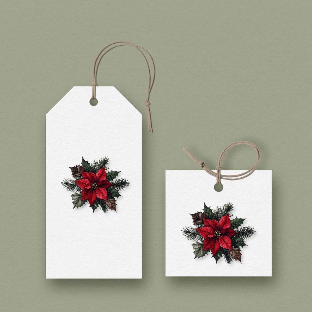 Poinsettia Gift and Favor Tags Gothic Christmas Holiday (PDF Download ...