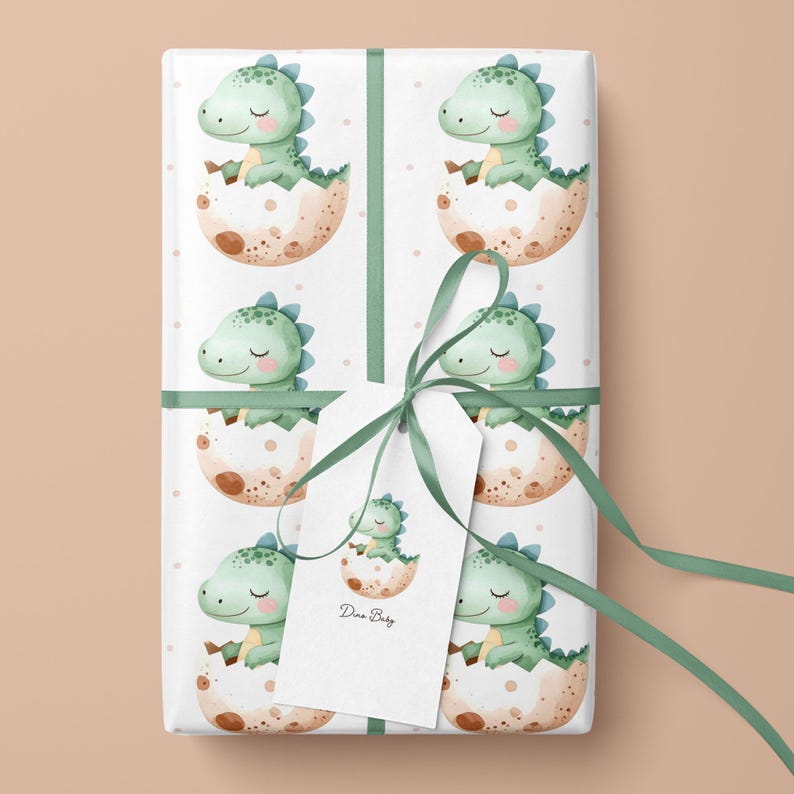 Dino Baby Wrapping Paper for Hatching Soon Showers and Kid Birthdays - Etsy