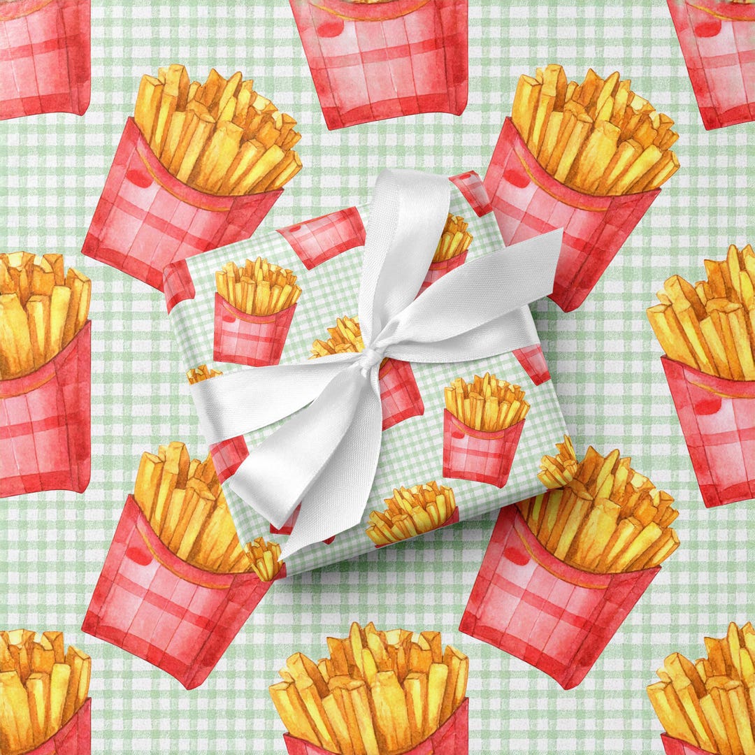Watercolor French Fry Wrapping Paper, Novelty Food Print Gift Wrap ...