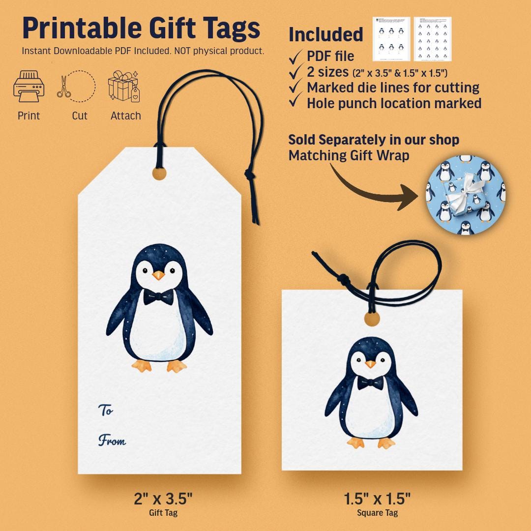 Penguin Printable Gift Tags for Winter Birthdays and Christmas Presents ...