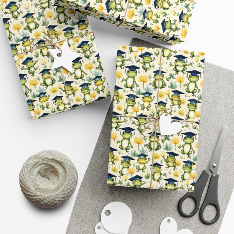 Frog Graduation Wrapping Paper | 2025 Spring-themed Gift Wrap With ...