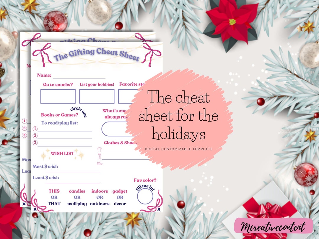 Gifting Cheat Sheet Idea List - Etsy