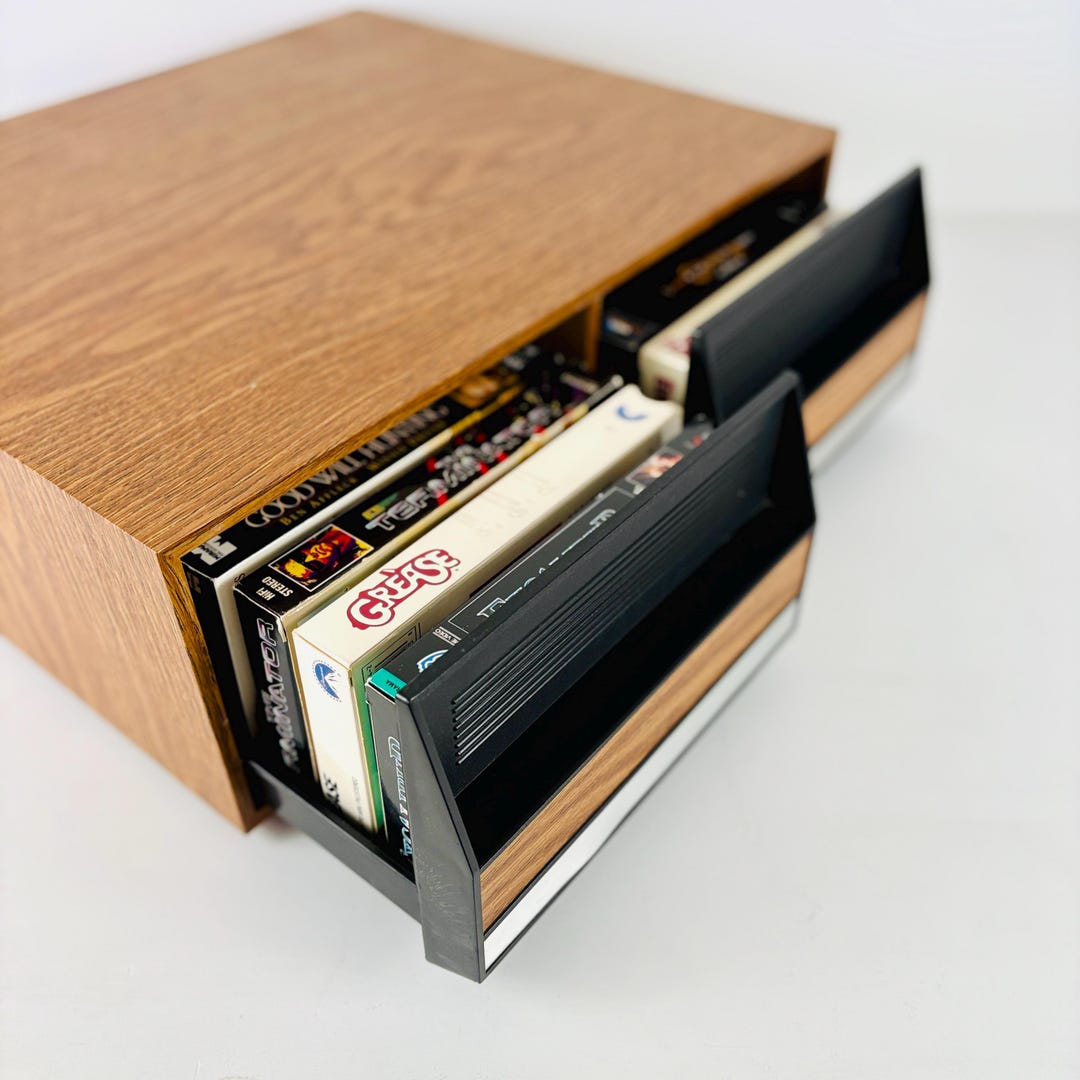 1980s VHS Cassette Tape Faux Wood Storage Box With 2 Sliding Drawers ...