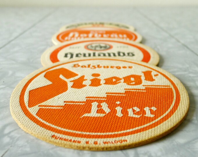 Vintage German Beer Coasters, Orange, Yellow Set of 4 Drink Coasters ...
