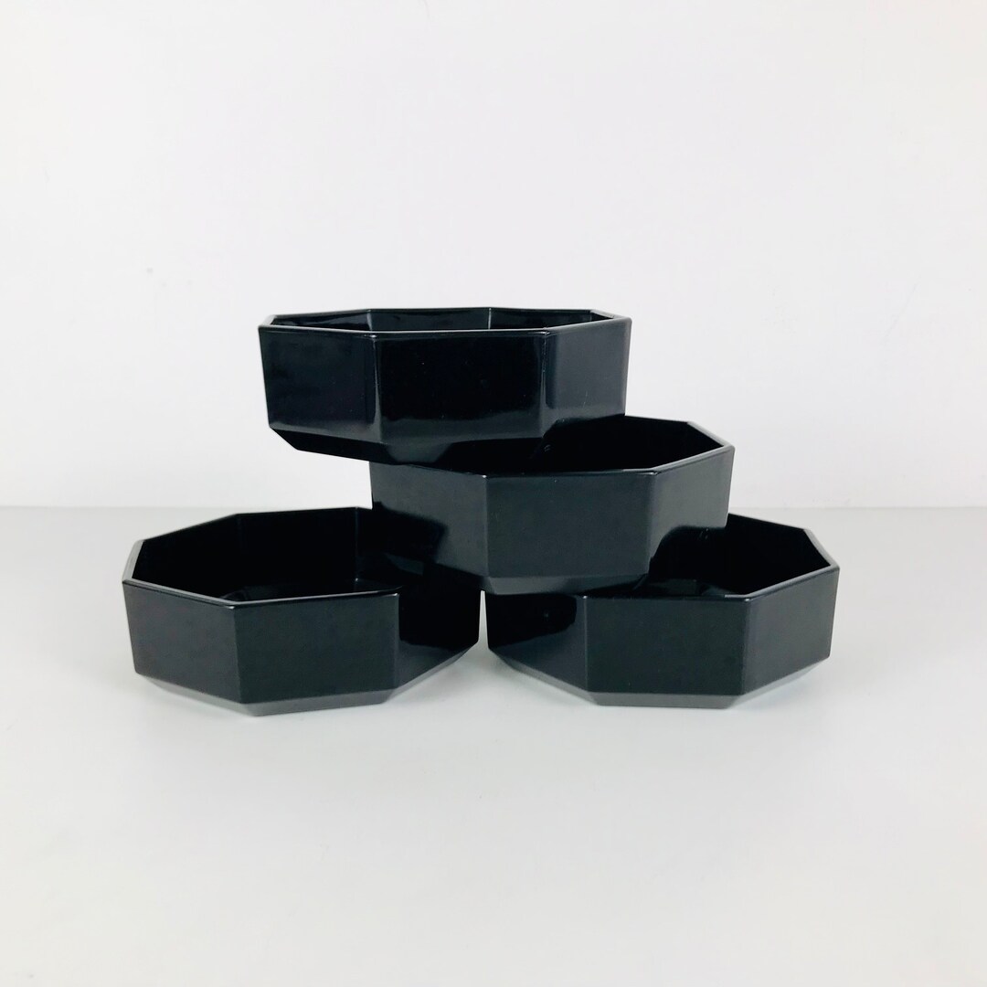 Black Glass Octagon Shaped Bowls Matching Set of 4 by Arcoroc, Vintage ...
