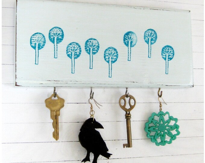 SALE Woodland-themed Key Rack / Organizer Teal Trees on - Etsy