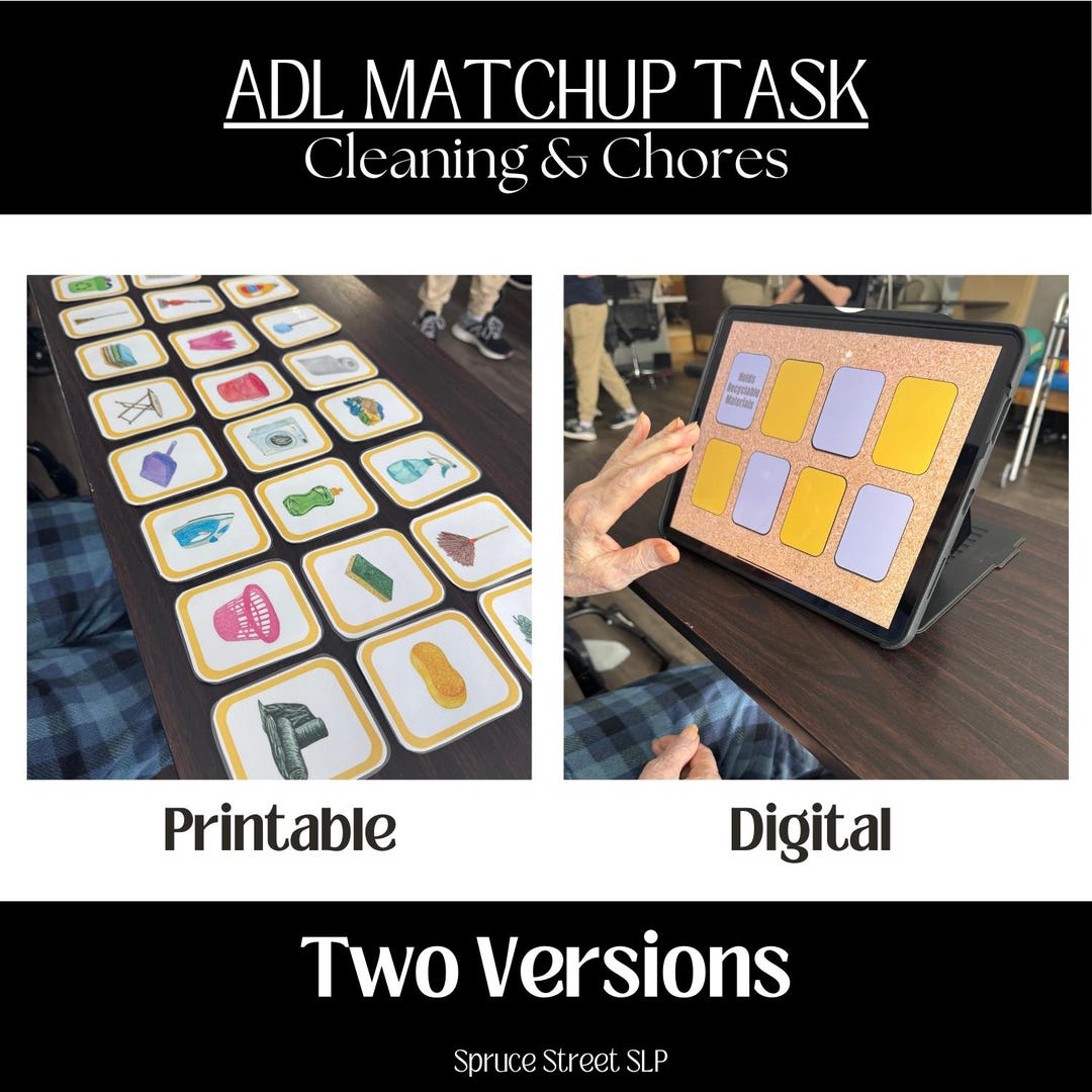 ADL MATCHUP: Cleaning & Chores A Cognitive Activity for Adult Speech Therapy - Etsy