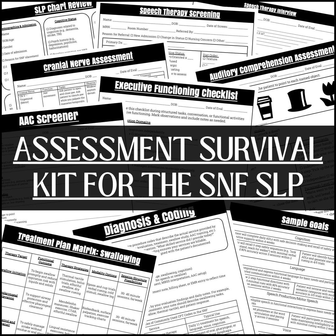 Assessment Survival Kit for the SNF SLP- Cognitive, Swallowing, Voice ...