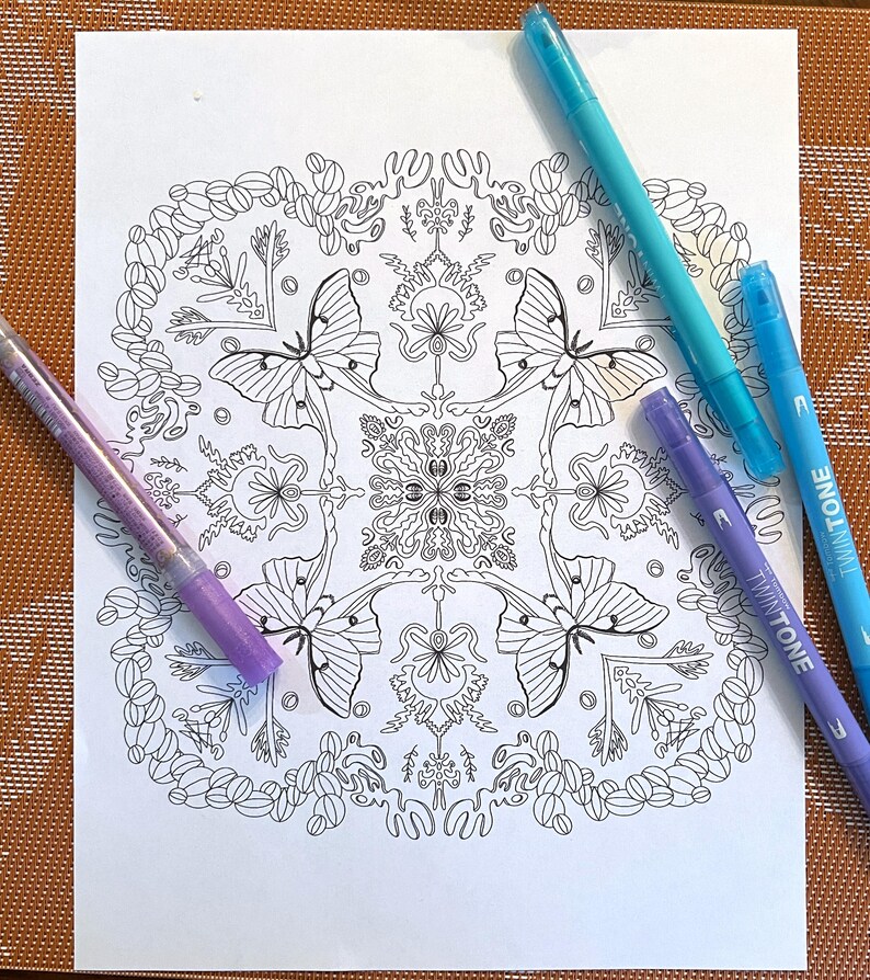 Luna Moth Coloring Page - Pattern/mandala -- Digital Download (no AI ...