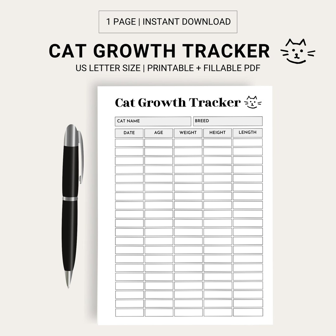 CAT GROWTH TRACKER, Digital Cat Growth Chart, Cat Growth Tracking ...