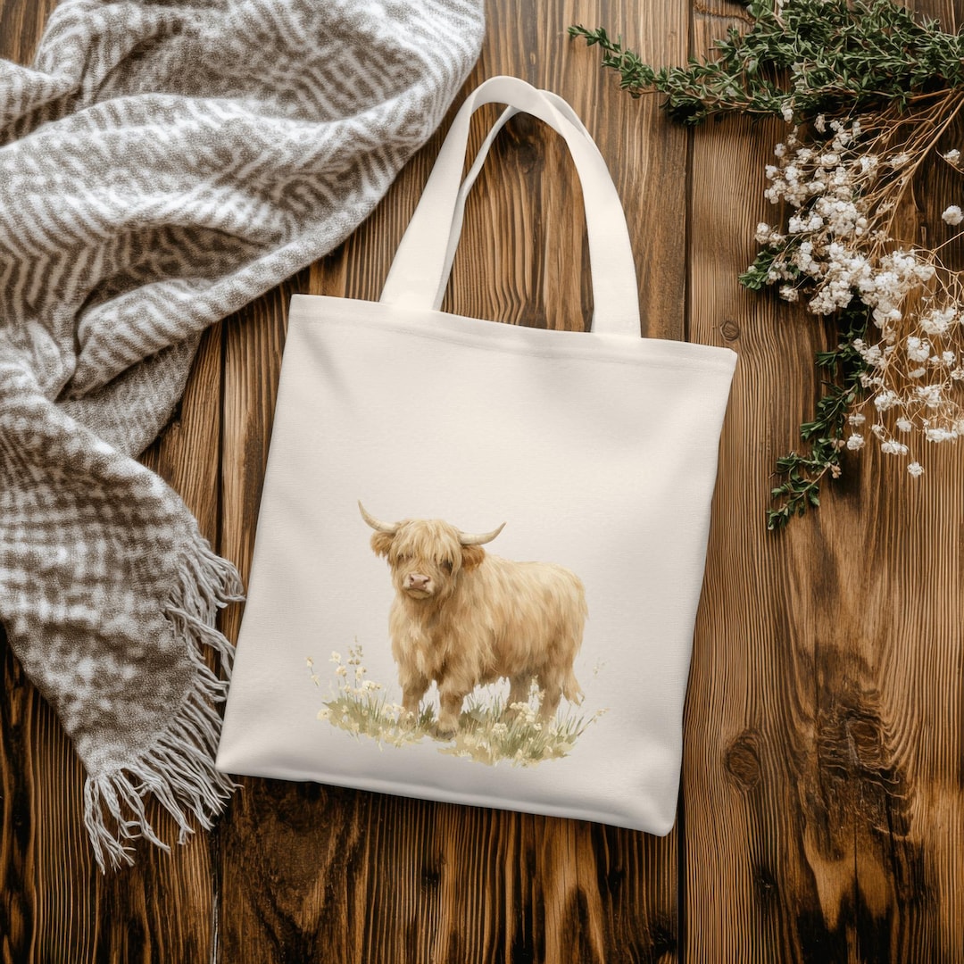 Cow Print Tote Bag Highland Cow Design Farmhouse Style Bag Printed Tote ...