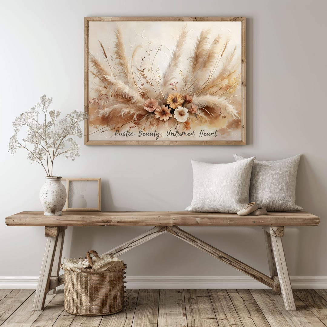 Pampas Grass Wall Art, Boho Chic Wall Art, Tall Pampas Grass Decor ...