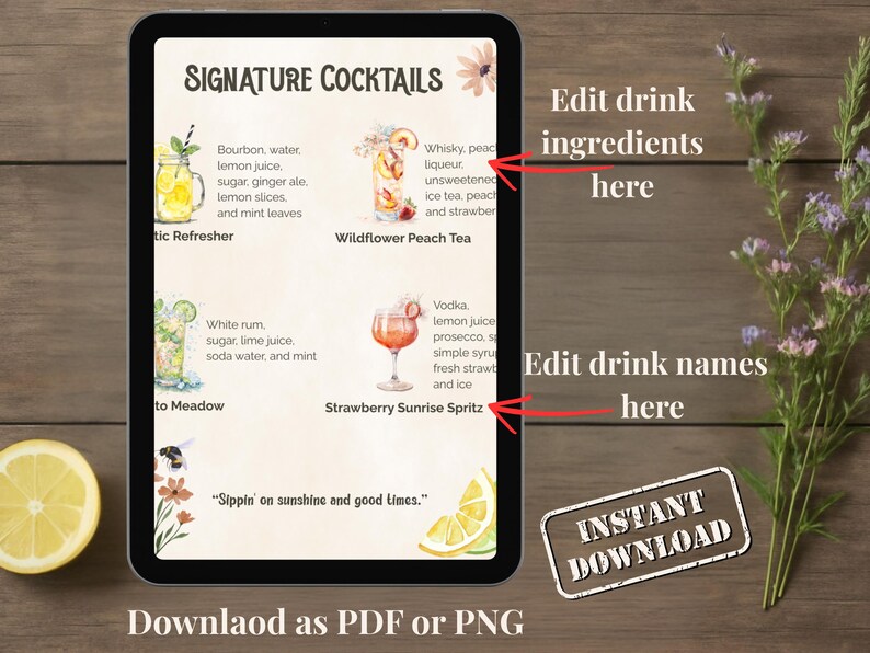 Signature Drink Sign Template Editable Signature Drinks Editable ...