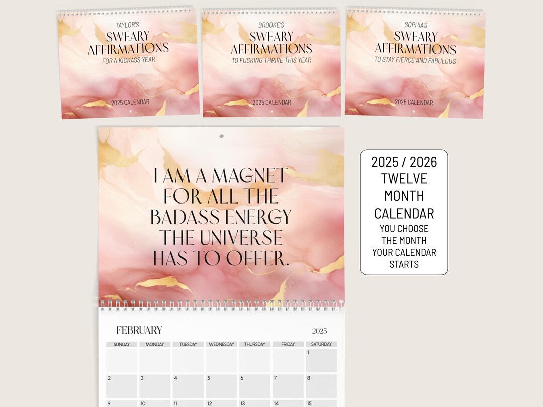 Personalized 2025 Wall Calendar, Positive Affirmations, Profanity ...