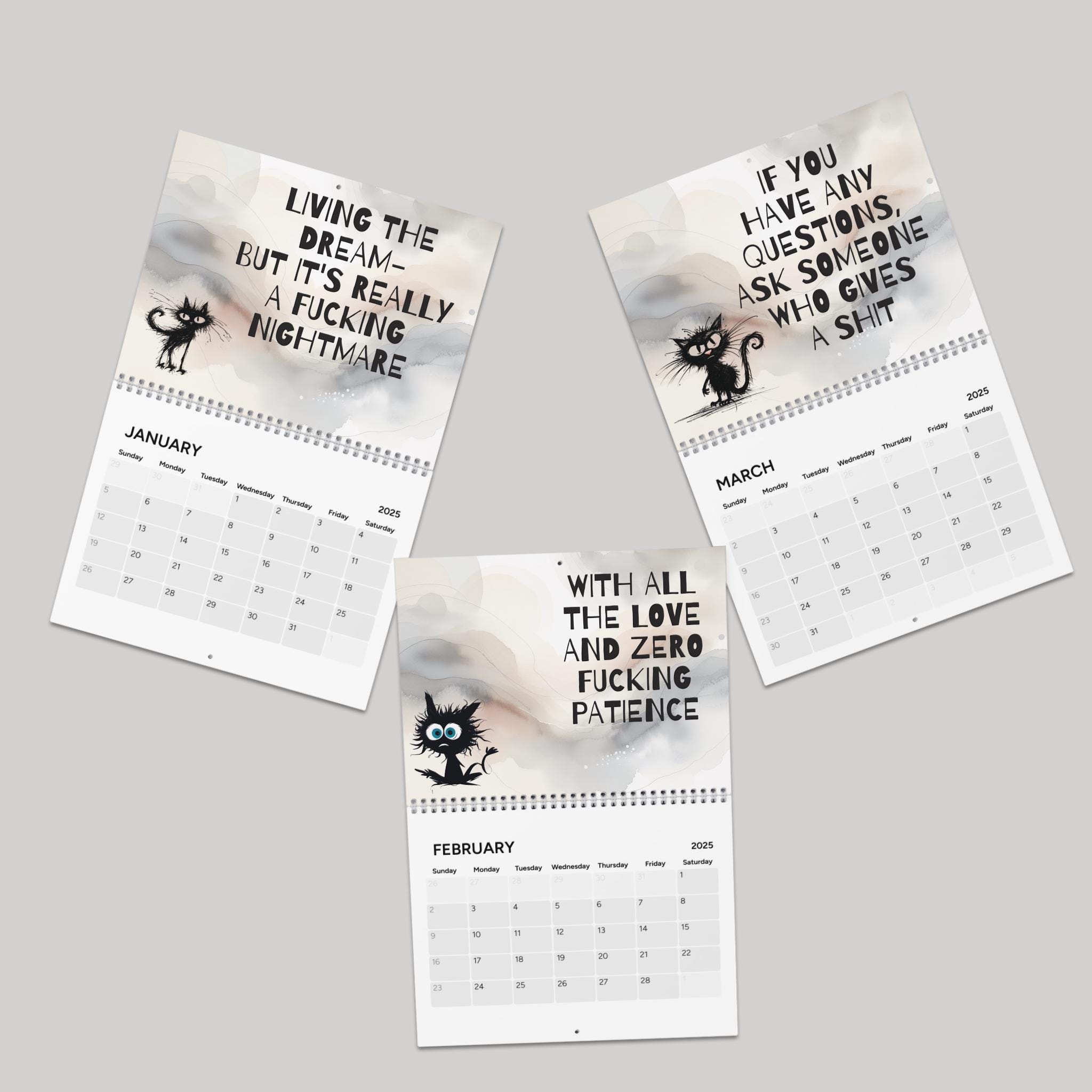 2025 Wall Calendar, Unhinged Email Sign-offs, Cat Lover Gift, Funny ...