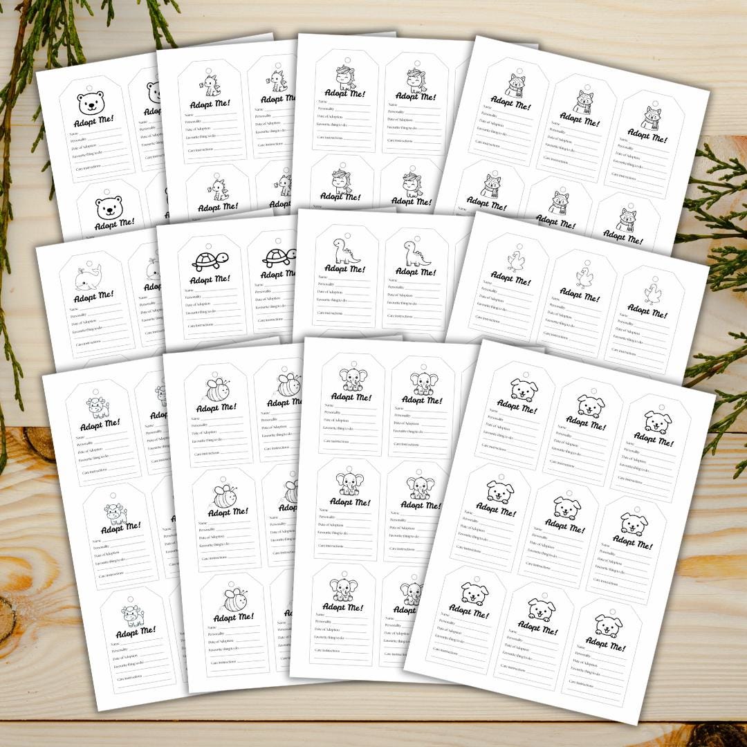 Crochet Plushie Adoption Tags Printable | 15 Adopt Me Tags for ...